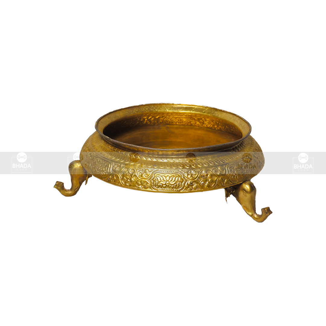 Asthamangal Brass Koota with Elephant Heads 14inch - BhadaGhar