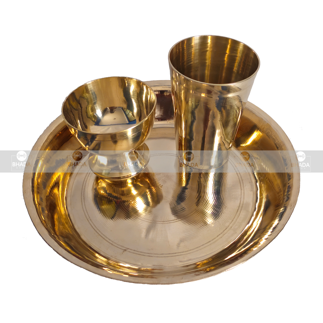 9inch Bronze Plate Chares Thaal Kansa Plate with Bowls and Glass ...