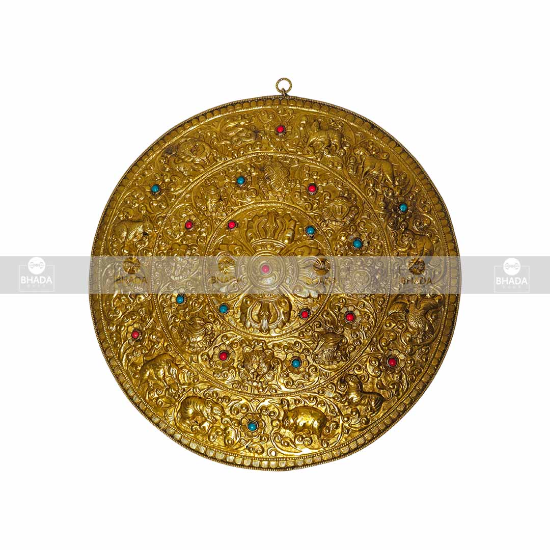 Brass Bajra Wall Hanger 14inch with Stone - BhadaGhar